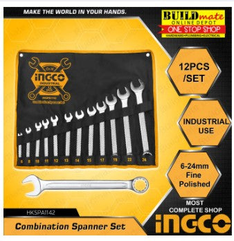 INGCO Combination Spanner Wrench Set 12PCS/SET HKSPA1142 •BUILDMATE• I ...