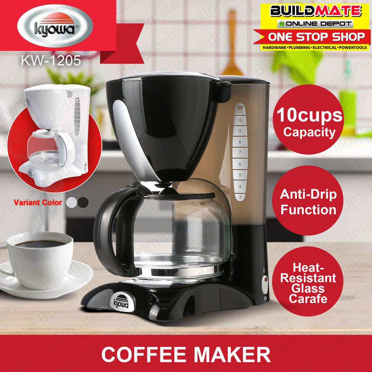 KYOWA Coffee Maker 800W 1.2L BLACK | WHITE KW1205 with Anti-Drip Funct ...