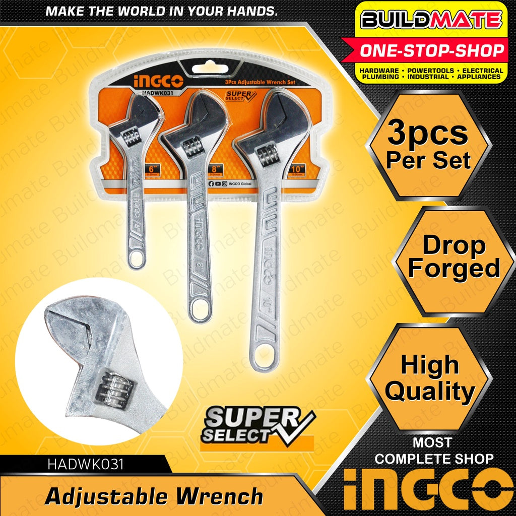 INGCO Adjustable Wrench Set 3 PCS/SET Super Select HADWK031 •BUILDMATE ...