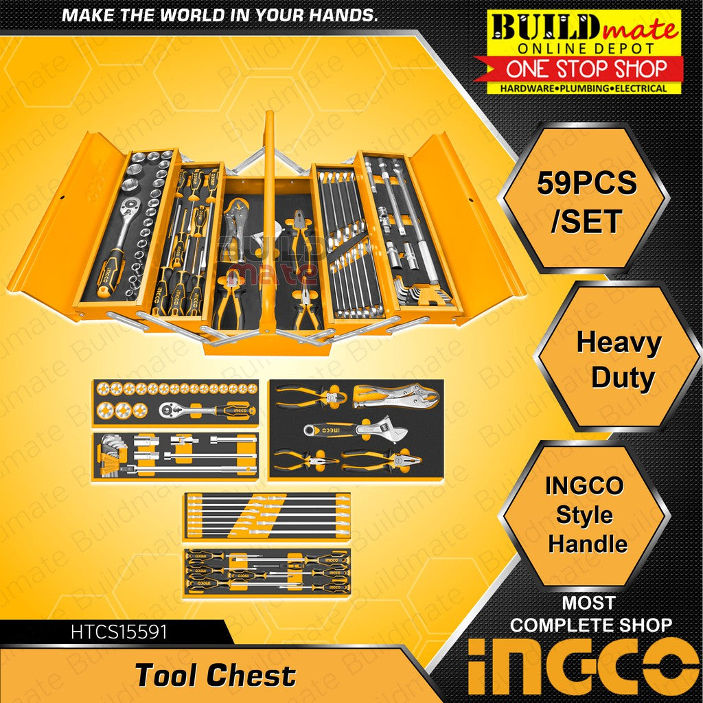 INGCO 59PCS/SET Tool Chest HTCS15591 +FREE PUTTY TROWEL •BUILDMATE• IH ...