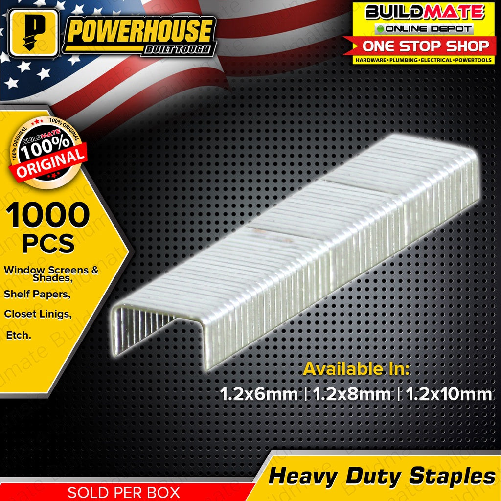 POWERHOUSE HEAVY DUTY STAPLE WIRE 1000PCS 1.2X6MM | 1.2X8MM | 1.2X10MM ...