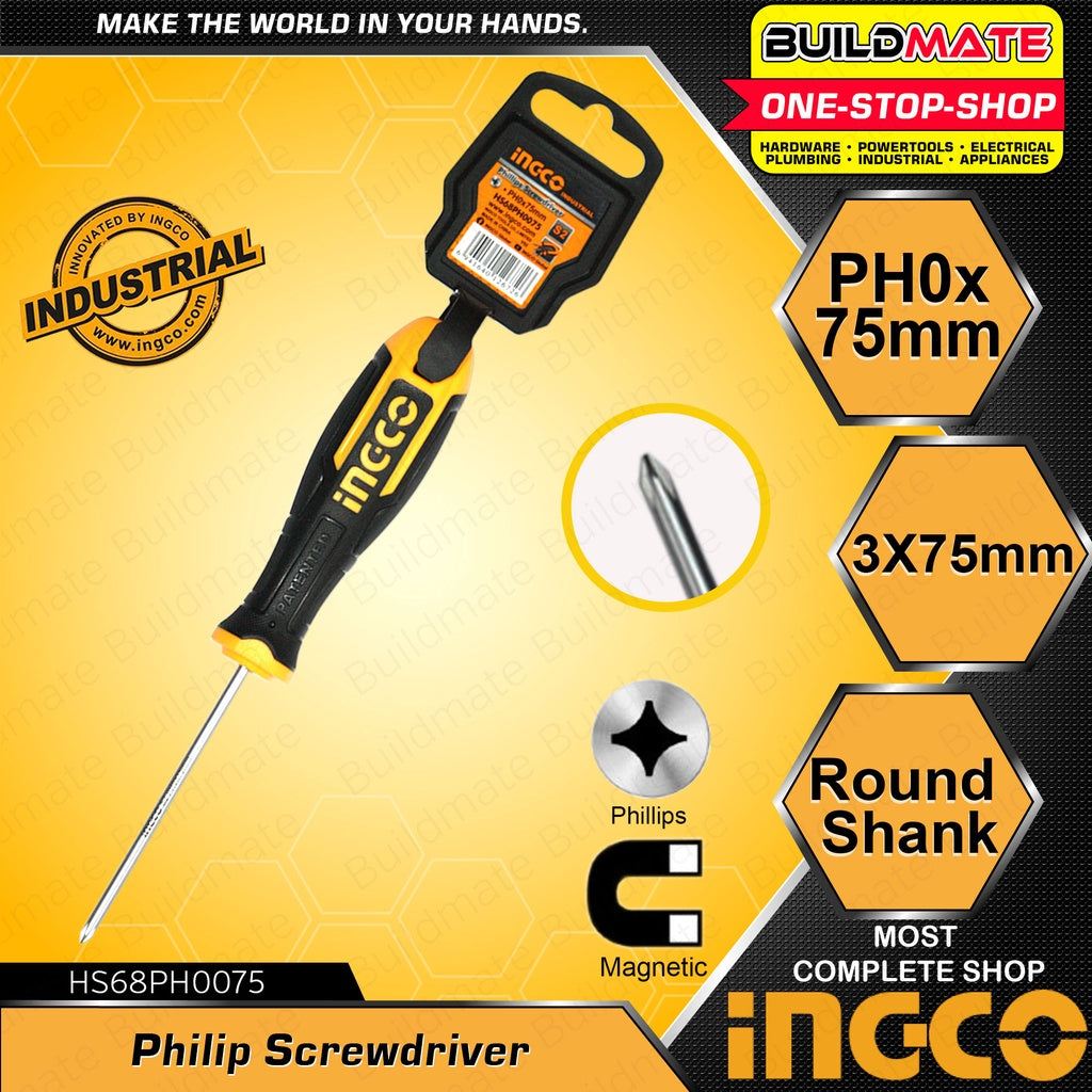 INGCO Magnetic Philip Screwdriver Round Shank PH 3x75mm HS68PH0075 •BU ...