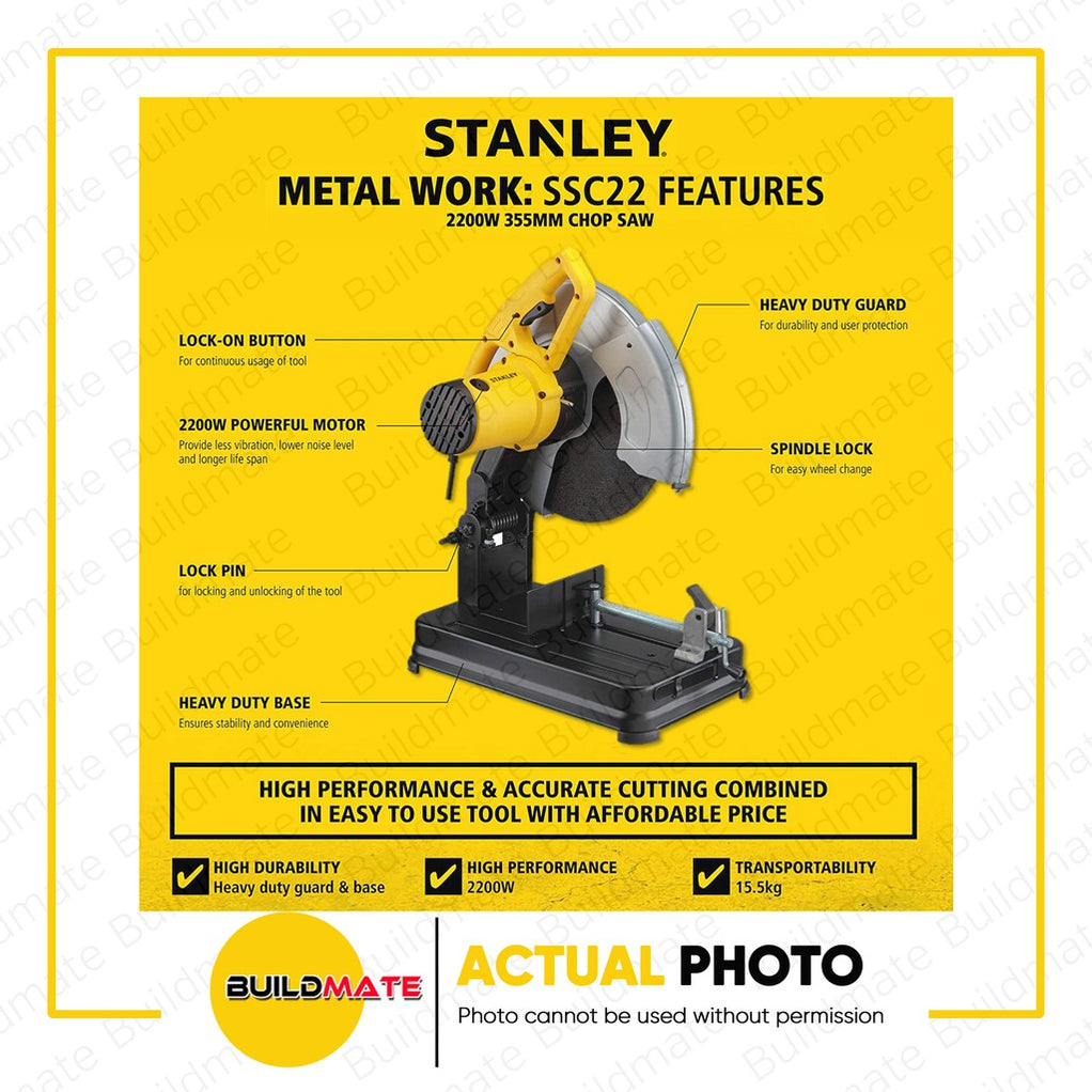 STANLEY Chop Saw Cut Off Machine 2200W 355mm SSC22-B1 •BUILDMATE• SPT ...