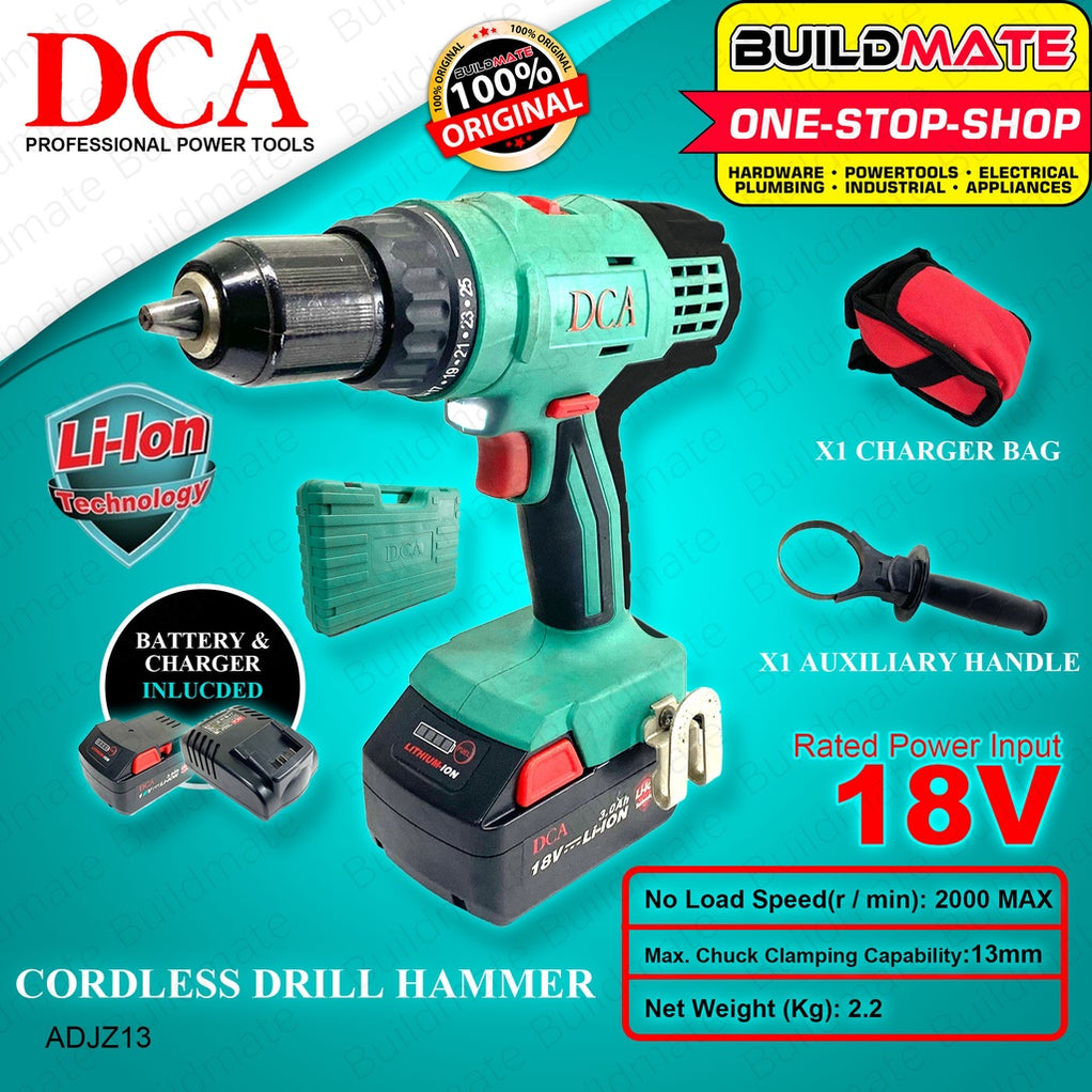 DCA Cordless Hammer Drill Driver Drill 18V 13mm ADJZ13 •BUILDMATE• — Buildmate