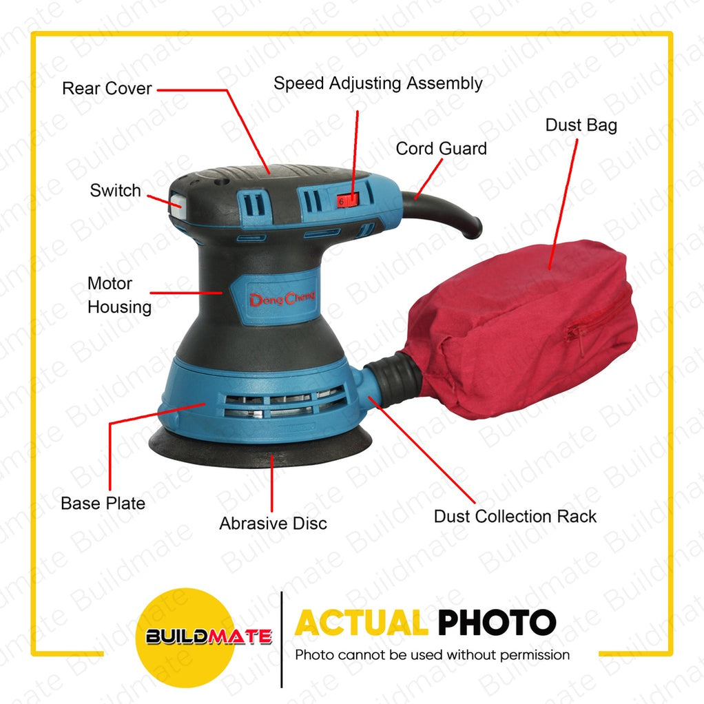 DONG CHENG Heavy Duty Random Orbit Finish Sander with Dust Bag DSA125 ...