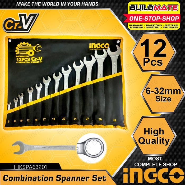 INGCO 12 PCS 6-32mm Combination Spanner Wrench Set 6-32mm Cr-V IHKSPA6 — Buildmate