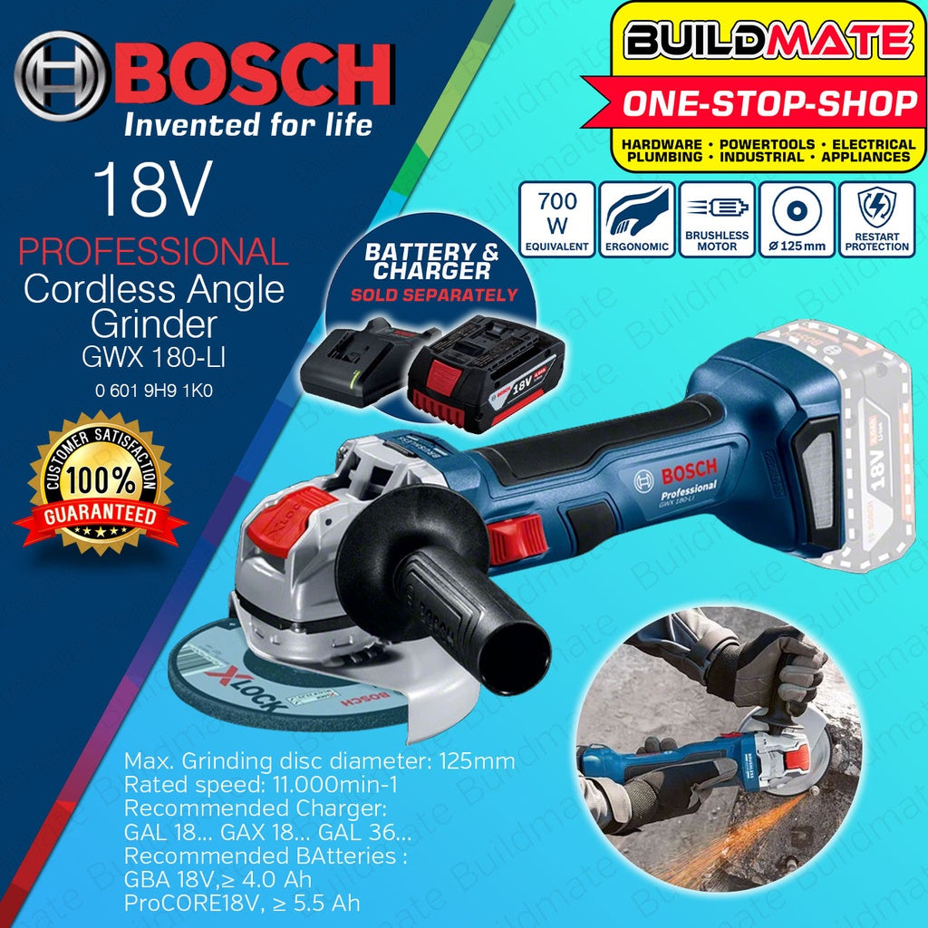 BOSCH BRUSHLESS MOTOR Cordless Angle Grinder 125mm M14 GWX180-LI 06019 ...