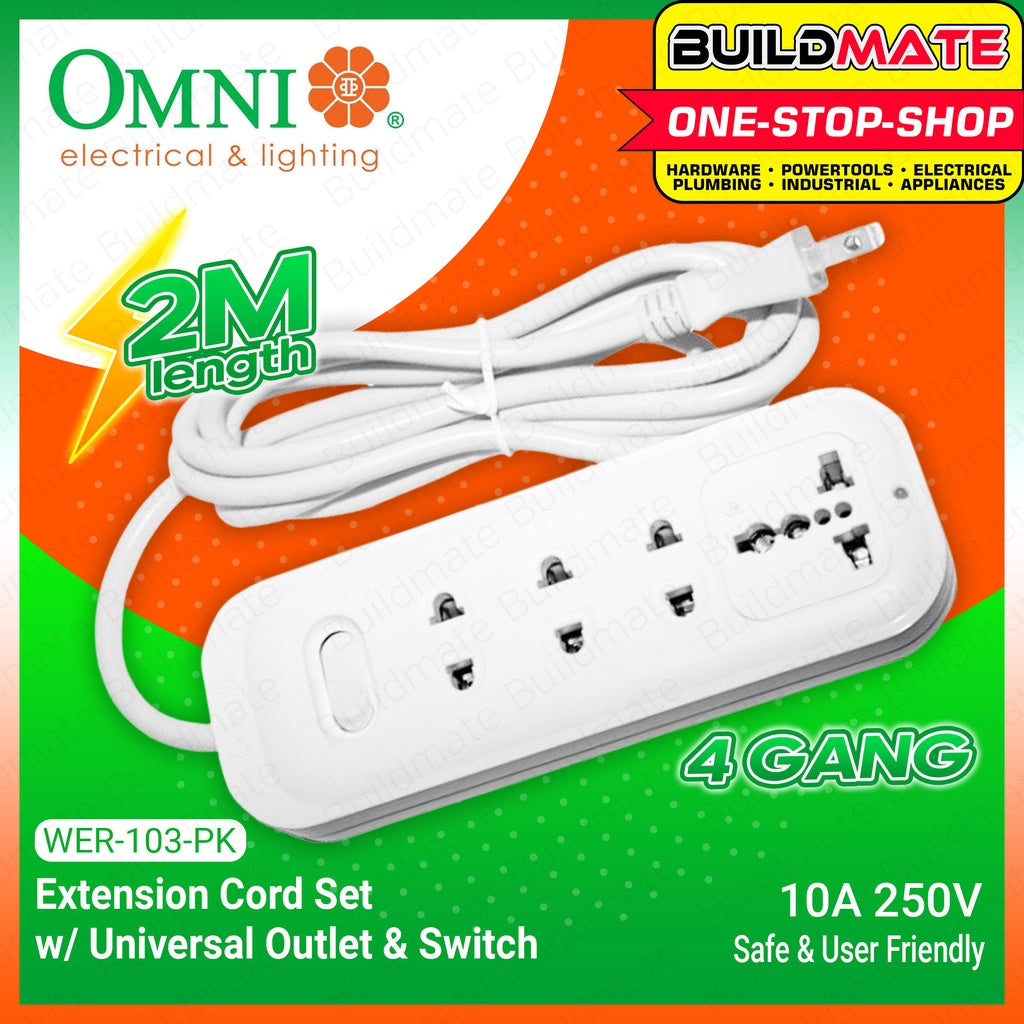 OMNI Extension Cord Set w/ Universal Outlet & Switch Power Strip WER-1 ...