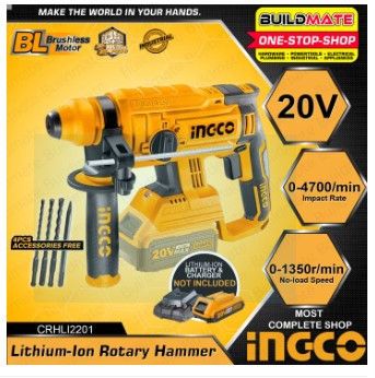 [BUNDLE] INGCO Cordless Rotary Hammer Chipping Gun Drill 20V CRHLI2201 ...