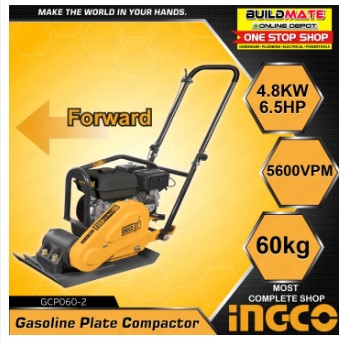 INGCO Gasoline Plate Compactor 4.8KW 6.5HP GCP060-2 + FREE T HANDLE ...