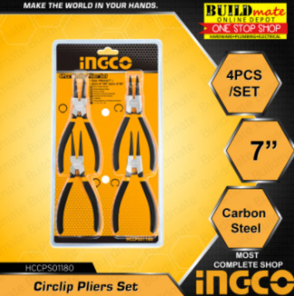 BUILDMATE Ingco Circlip Pliers 4PCS/SET 180° & 90° 7"/180mm Snap Ring ...