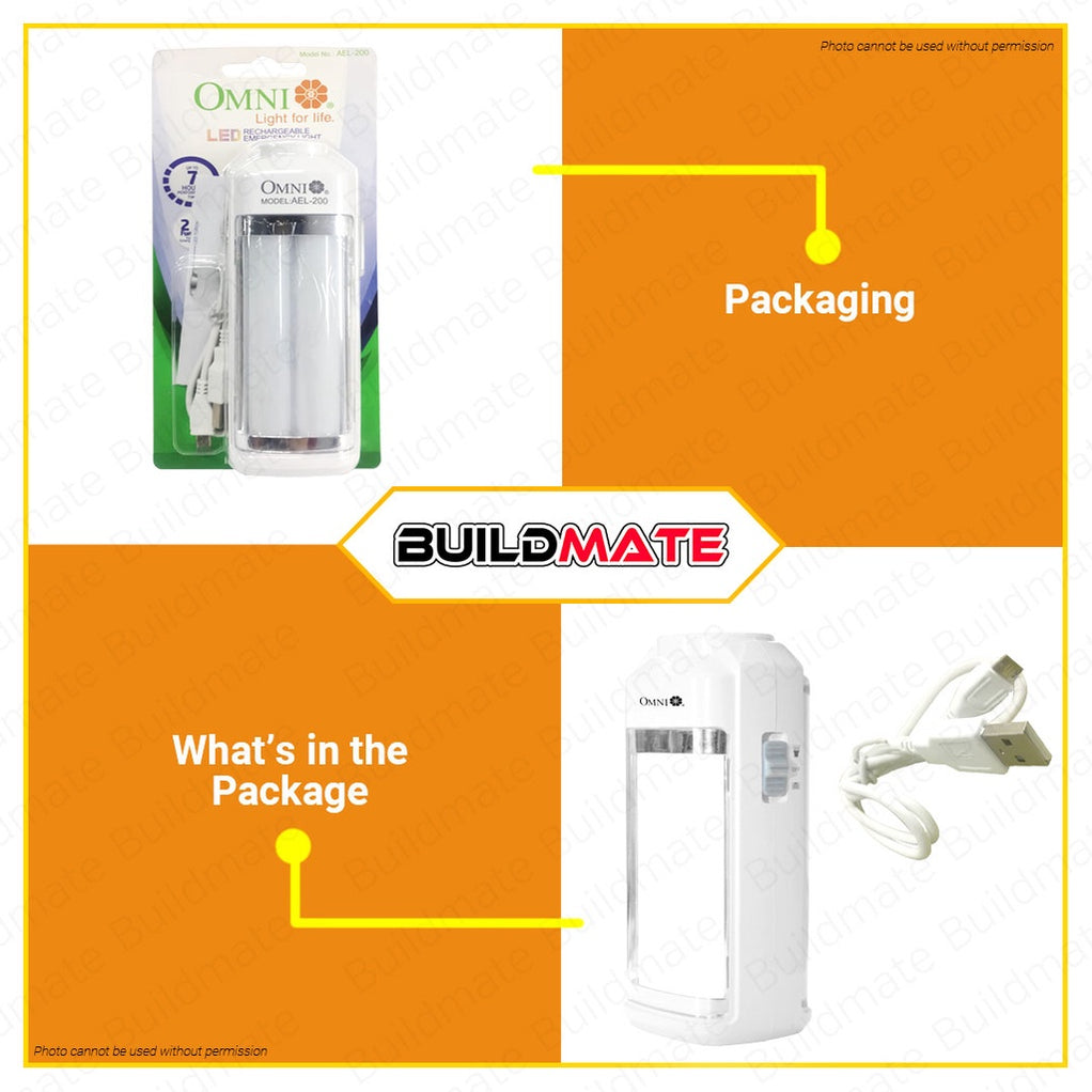 OMNI LED Rechargeable Emergency Light 2 in 1 Function AEL-200 AEL200 • — Buildmate