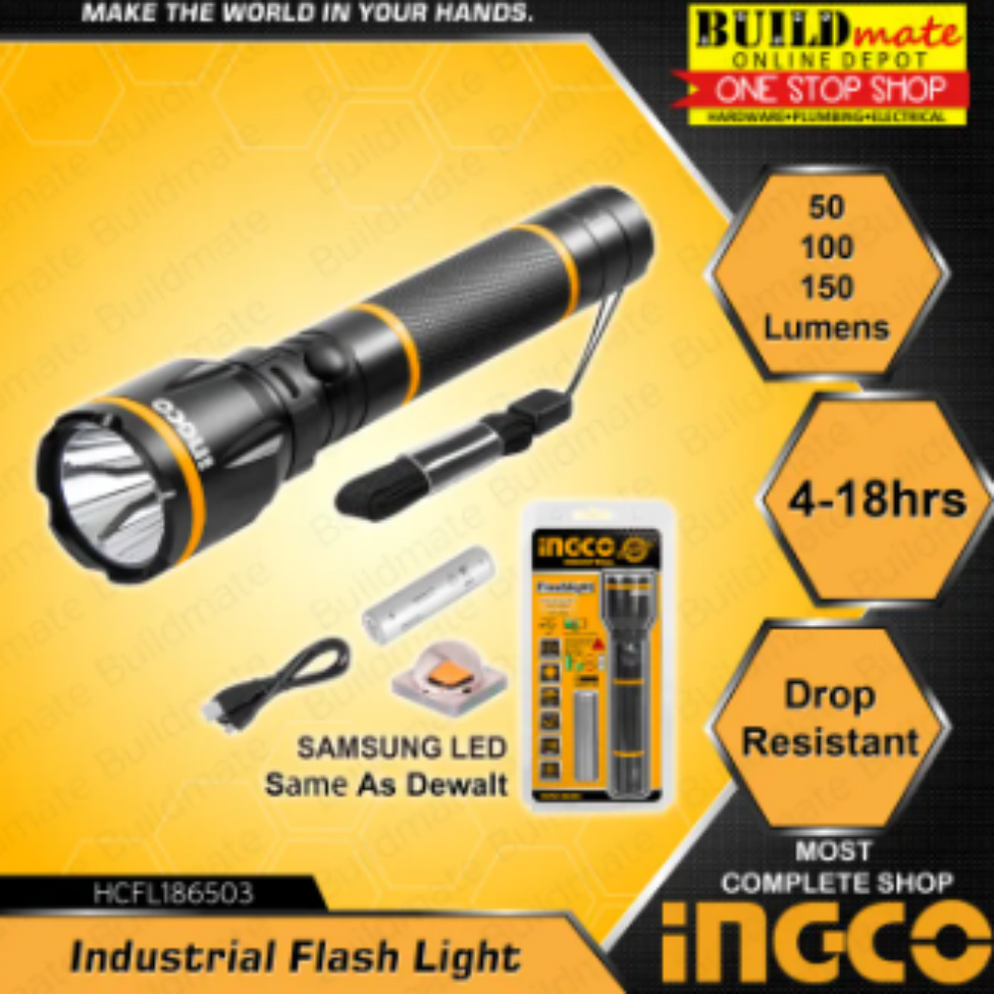 BUILDMATE Ingco Industrial Flashlight 4-18 Hours Drop Resistant 50/150 ...