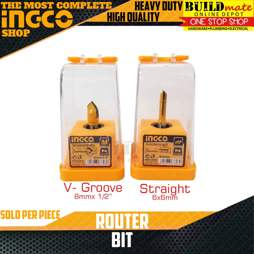 INGCO Router Bit Straight | 90°V-groove Tungsten Carbide Tip 8mm Shank ...