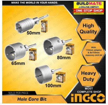 INGCO Hole Core Bit with Adaptor and Masonry Drill Bit 50mm | 65mm | 8 ...