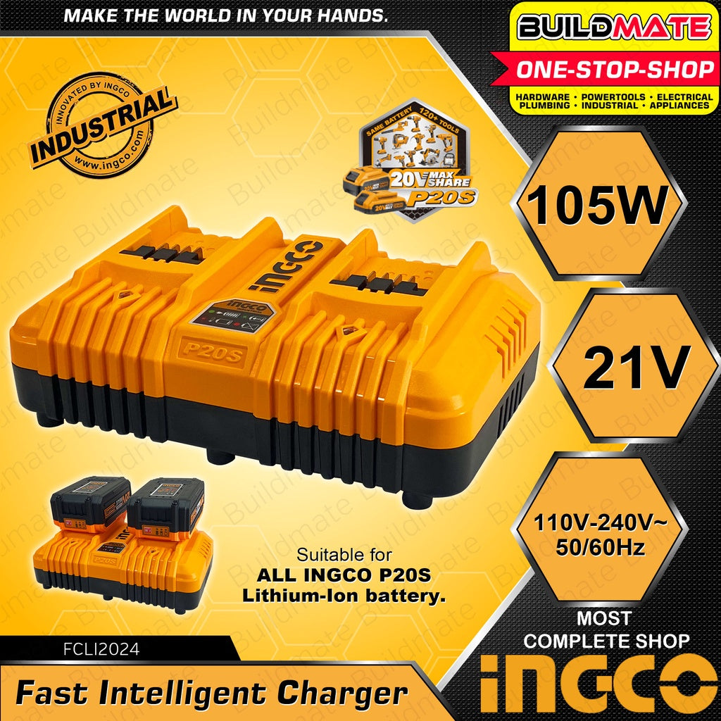 INGCO Fast Intelligent Cordless Tools Battery Charger 20V Power Share ...