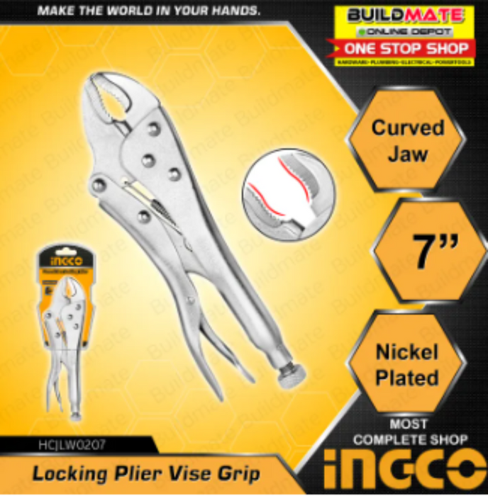 BUILDMATE Ingco Curved Jaw Locking Plier 7 Inch Adjustable Pliers Vise ...