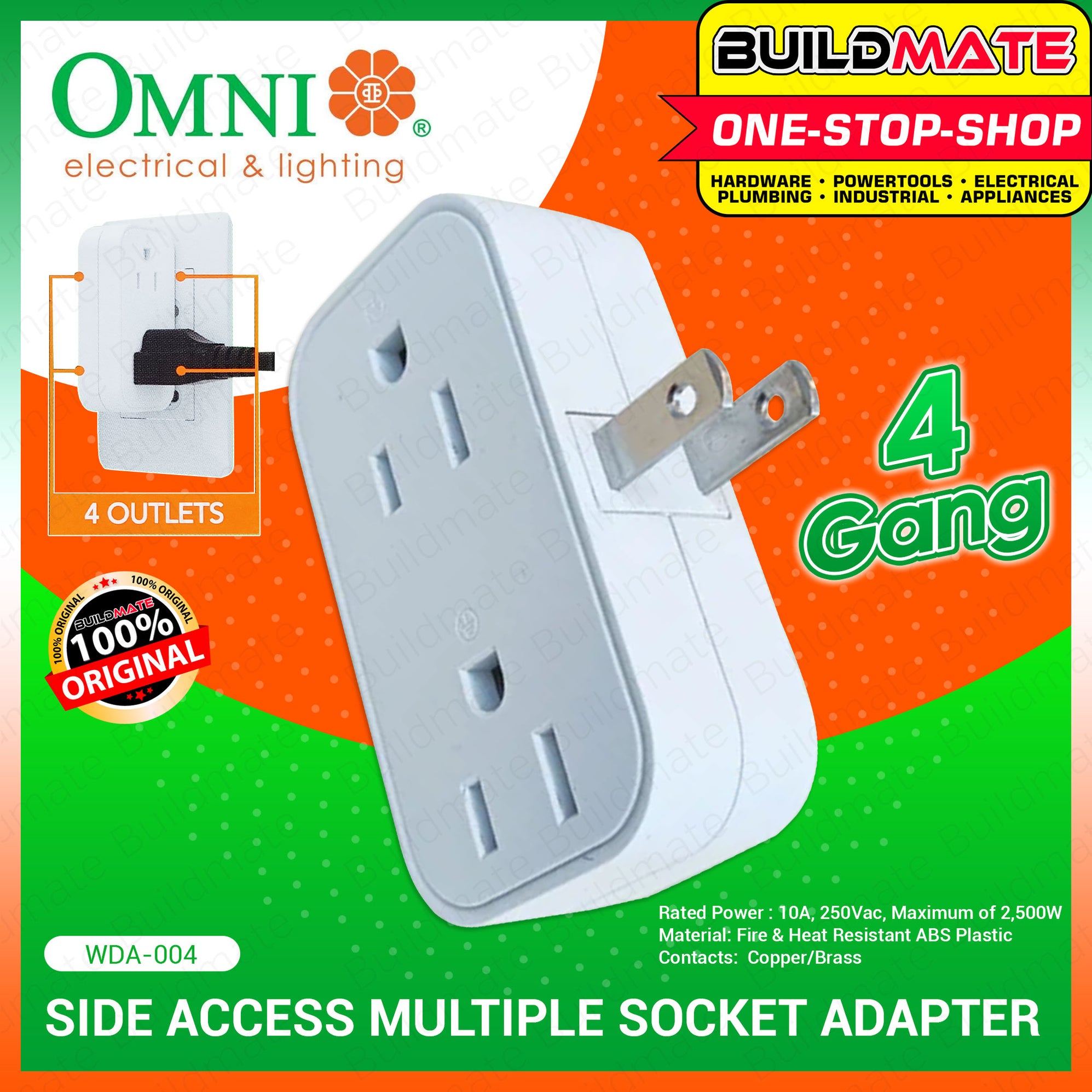 OMNI Outlet Adapter Side Access 10A 4 Gang | 6 Gang Adaptor Socket Out ...