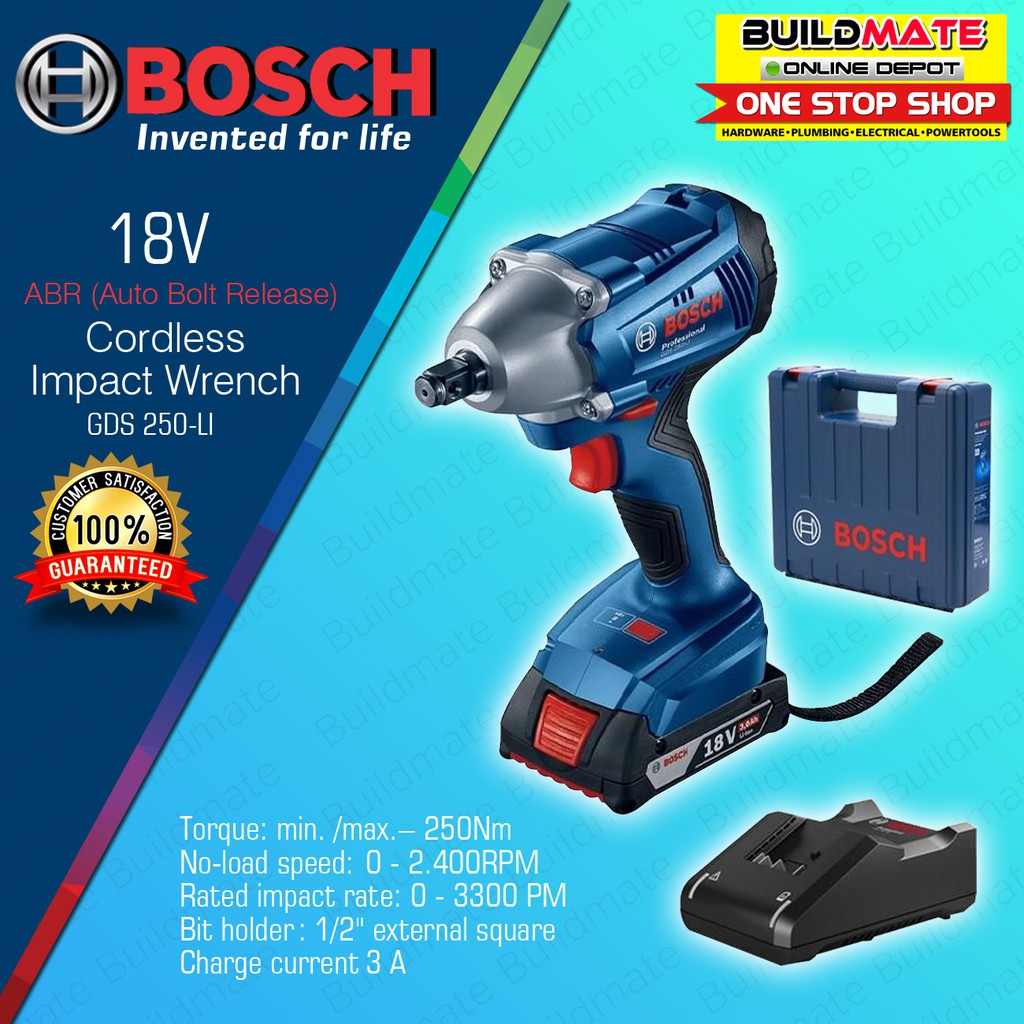 BOSCH Cordless Impact Wrench 18V Li-ion Battery GDS 250 LI with BATTER ...
