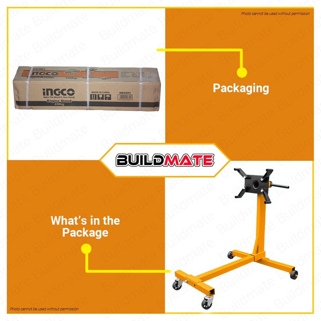 INGCO Engine Stand 450kg 1000LBS Steel 360 Degree Rotating Wheeled Eng ...