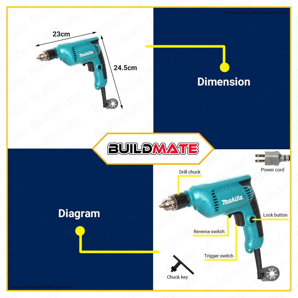 MAKITA Original Electric Hand Drill 10mm 450W 6412 for Metal and Wood ...