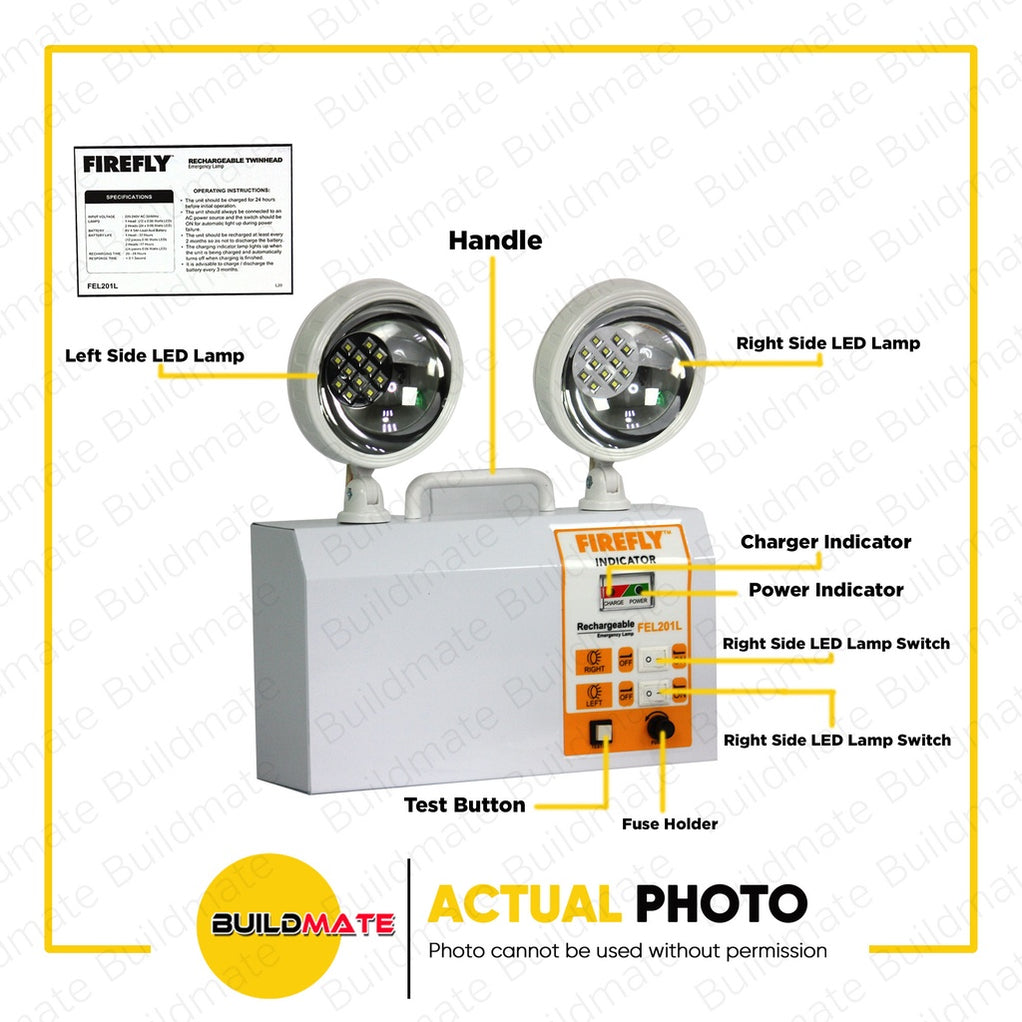 FIREFLY Rechargeable LED Twin Head Lamp Emergency Light FEL201L •BUILD ...