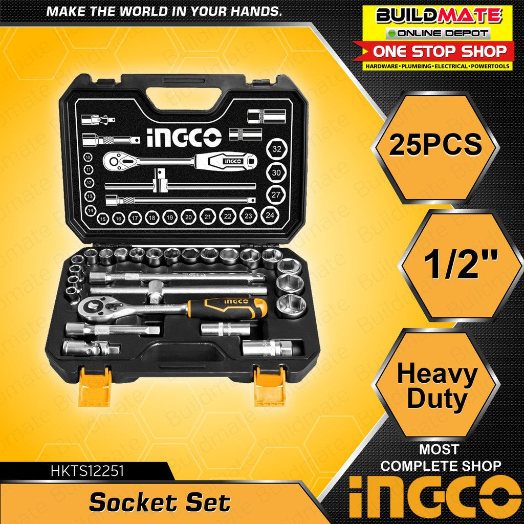 INGCO Socket Set 1/2" 25PCS/SET HKTS12251 +FREE PUTTY TROWEL •BUILDMAT ...