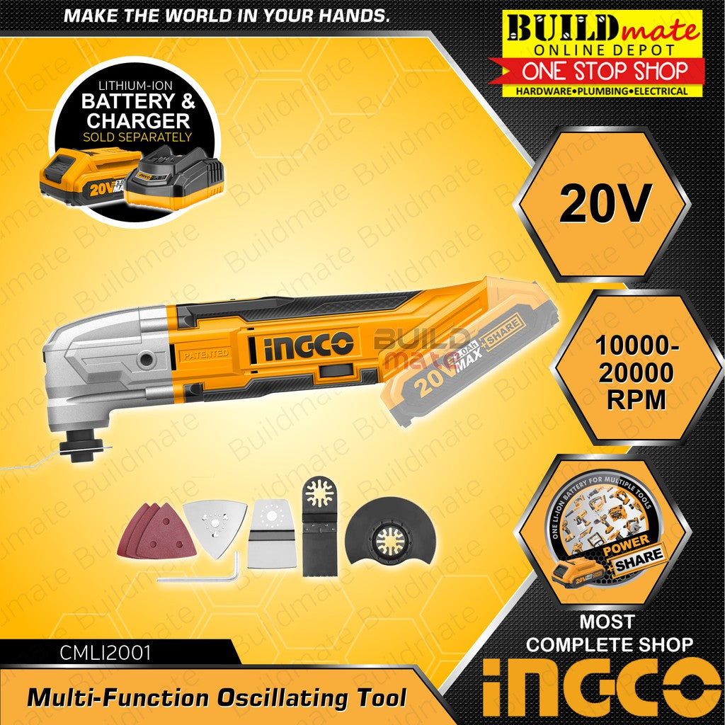 INGCO Cordless Multi-Function Oscillating Tool w/ Accessories 20V CMLI ...