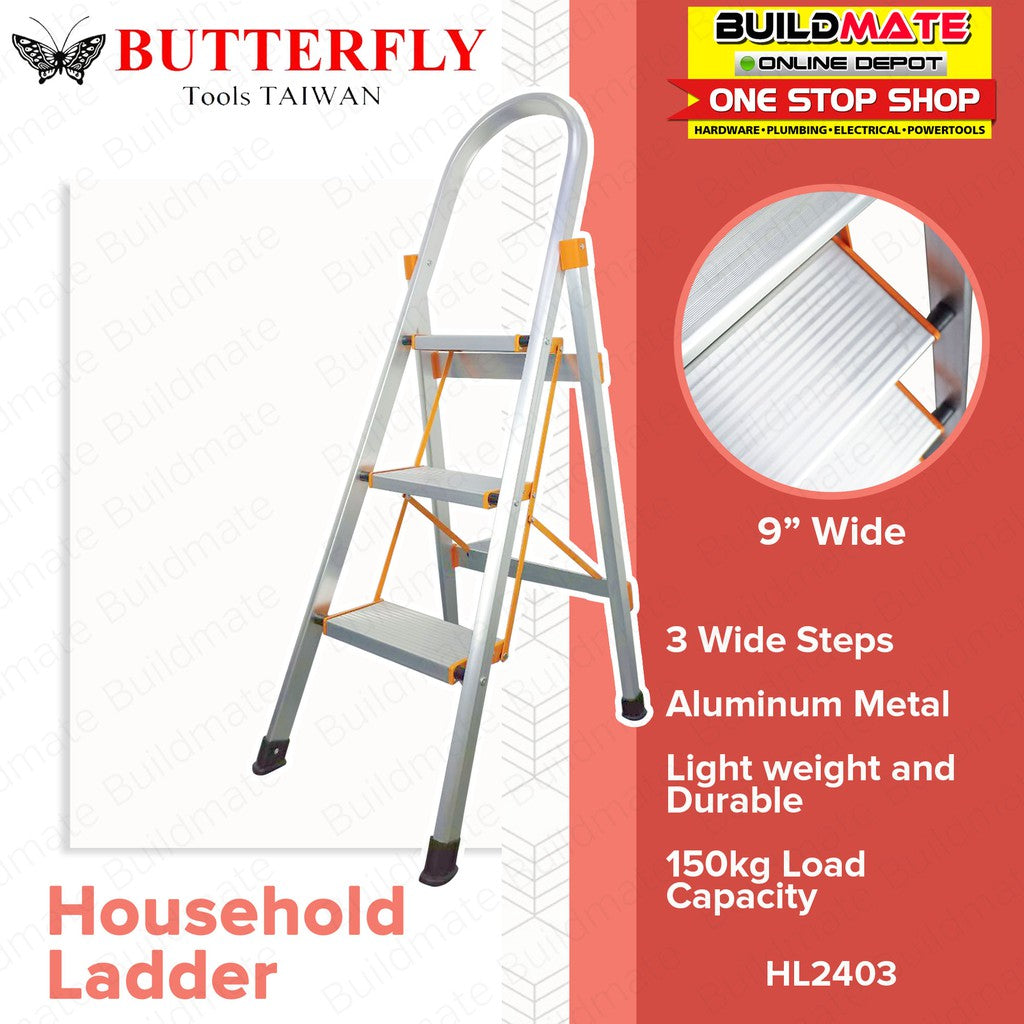 BUTTERFLY 3 WIDE STEPS Household Ladder HL2403 •BUILDMATE• — Buildmate