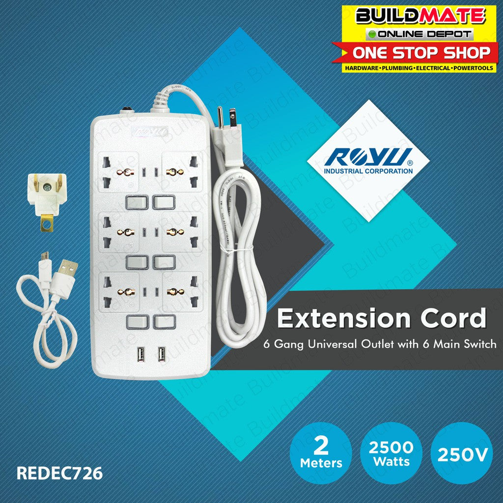 ROYU 6 GANG Universal Extension Socket Outlet with Individual Switch S ...