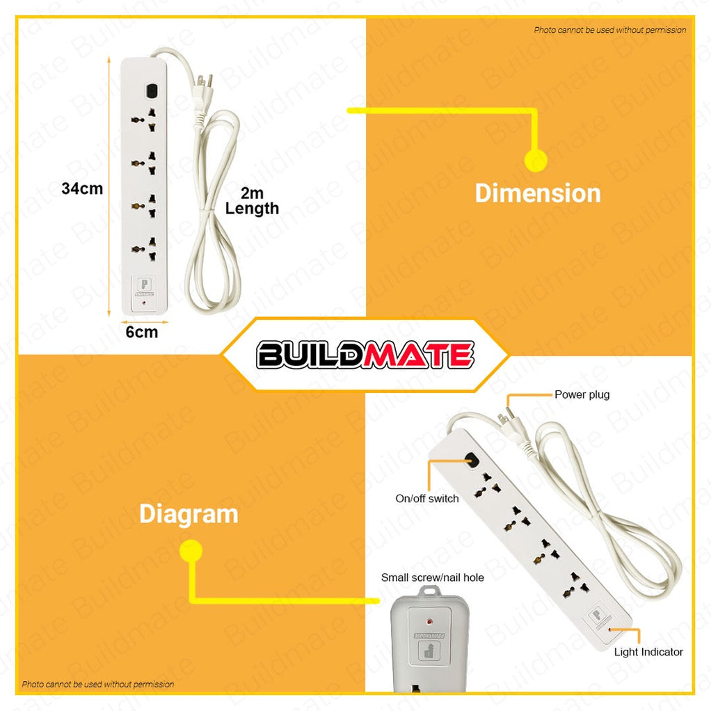 POWERHOUSE USA Extension Cord Single Switch Universal Outlet Socket Su ...