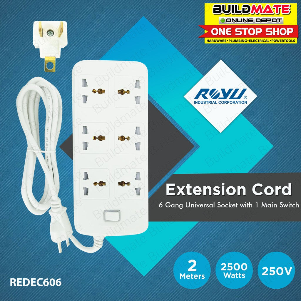 ROYU 6 GANG Extension Cord with 1 Main Switch Power Strip REDEC606 •BU ...
