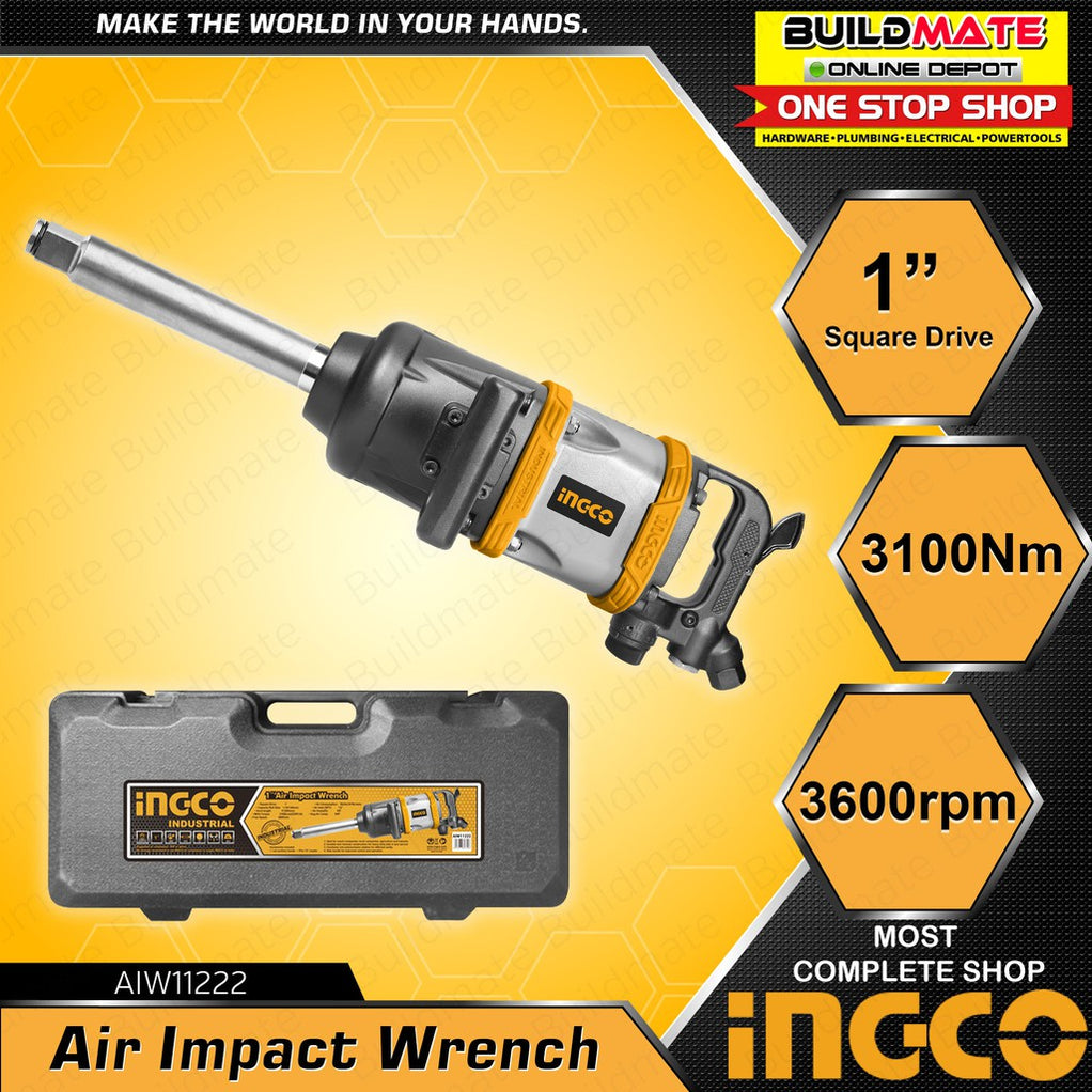 INGCO Air Impact Wrench 1" Square Drive AIW11222 + FREE T HANDLE & BIT ...