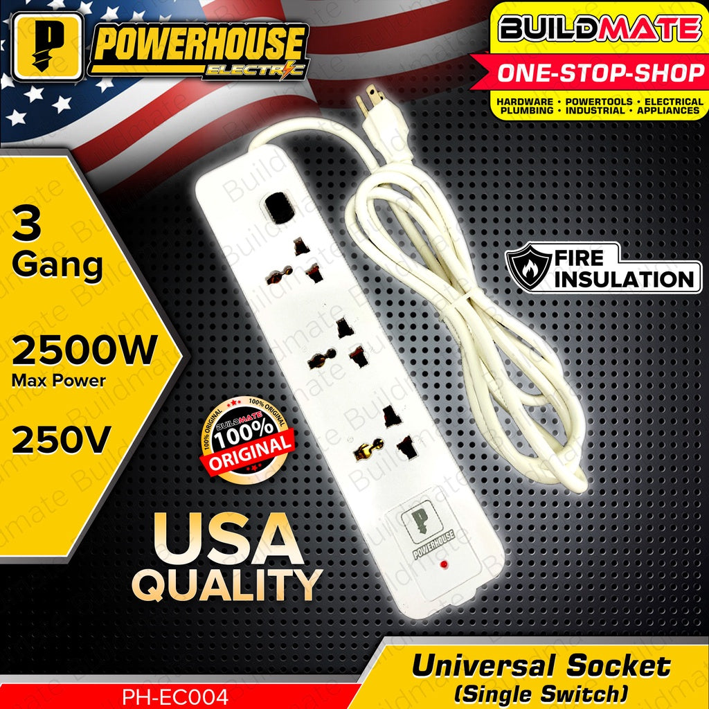 POWERHOUSE Electric Extension Cord with Single Switch Universal Outlet ...