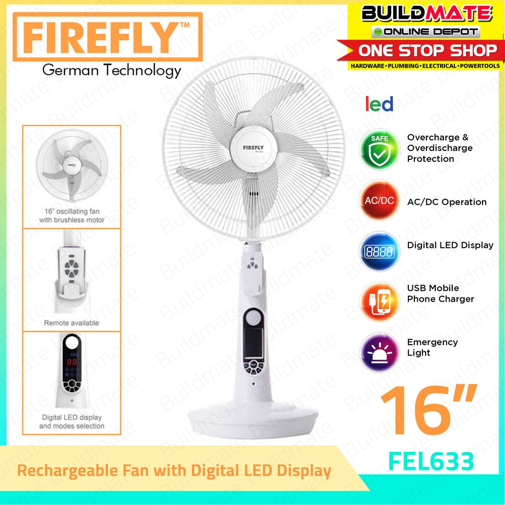 FIREFLY 16" Fan with Digital LED Display FEL633 •BUILDMATE• — Buildmate