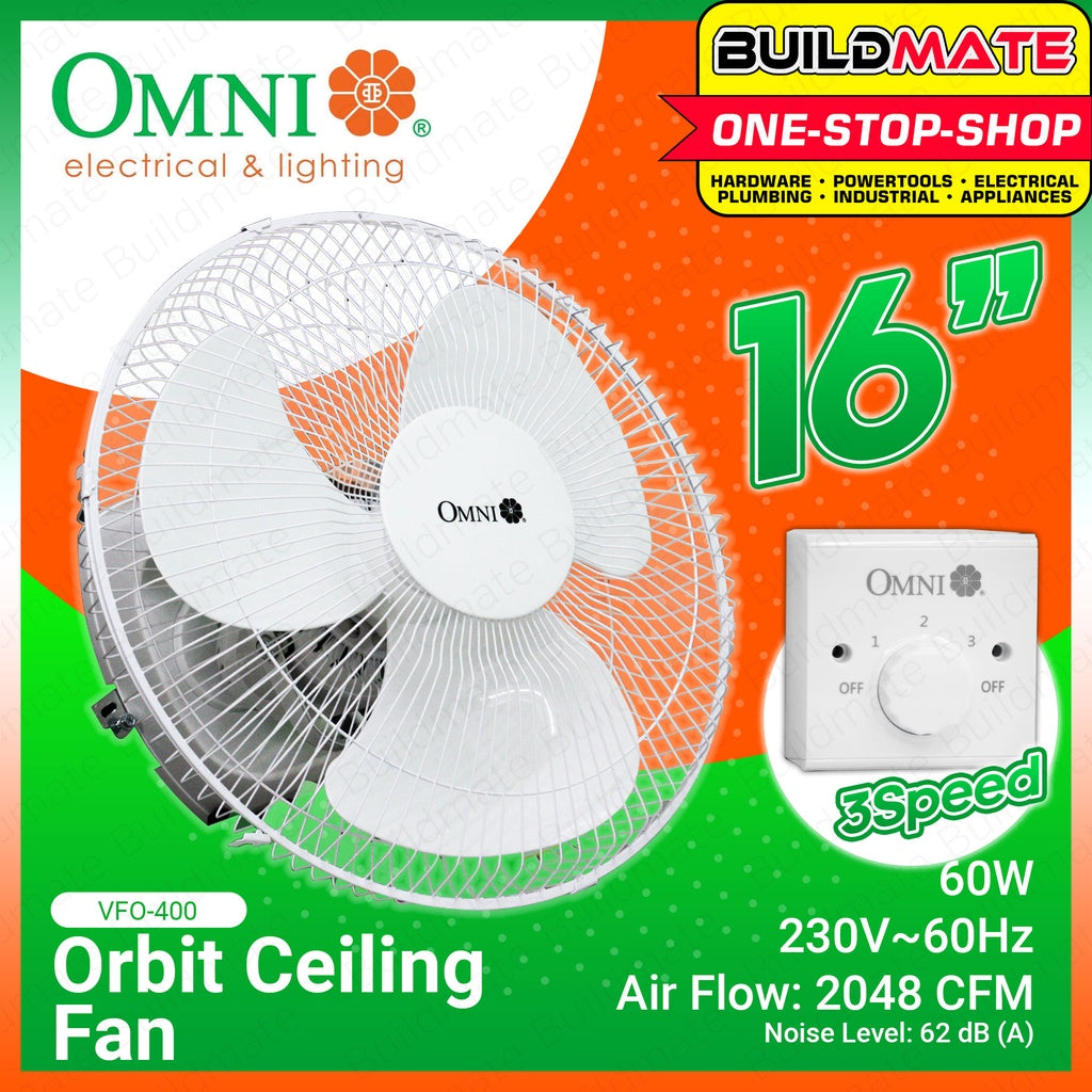 OMNI Ceiling Mounted Orbit Electric Fan 16" Inch 3 Speed Settings Hous ...