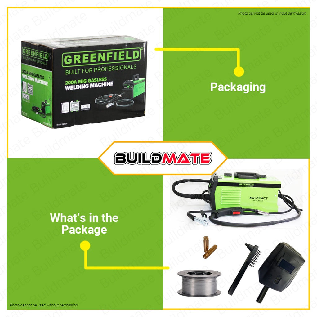 GREENFIELD MIGWELD 200A Gasless Inverter Portable Welding Machine 08-0 ...