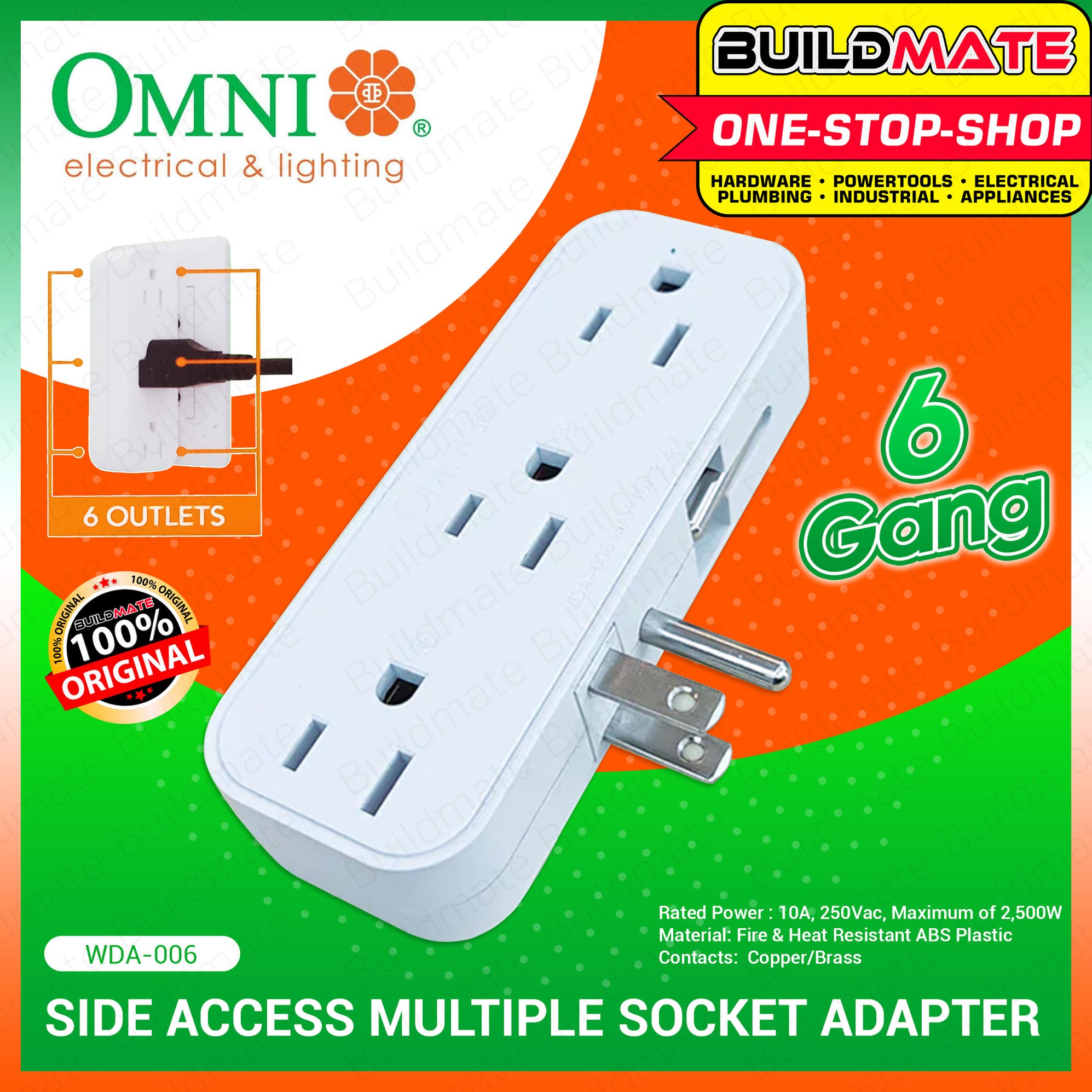 OMNI Outlet Adapter Side Access 10A 4 Gang | 6 Gang Adaptor Socket Out ...