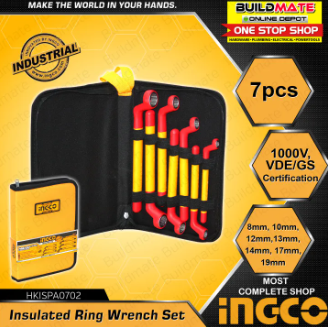 INGCO 7PCS Insulated Ring Wrench Set with Pouch 1000V HKISPA0702 + FRE ...