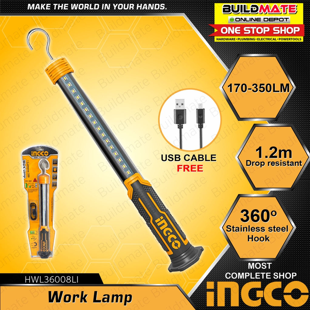 INGCO Rechargeable Work Lamp HWL36008LI •BUILDMATE• IPT — Buildmate