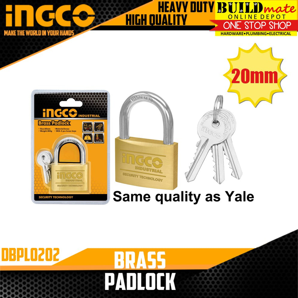 BUILDMATE Ingco Brass Padlock 20mm / 40mm with 3PCS Brass Key Keyed Se ...