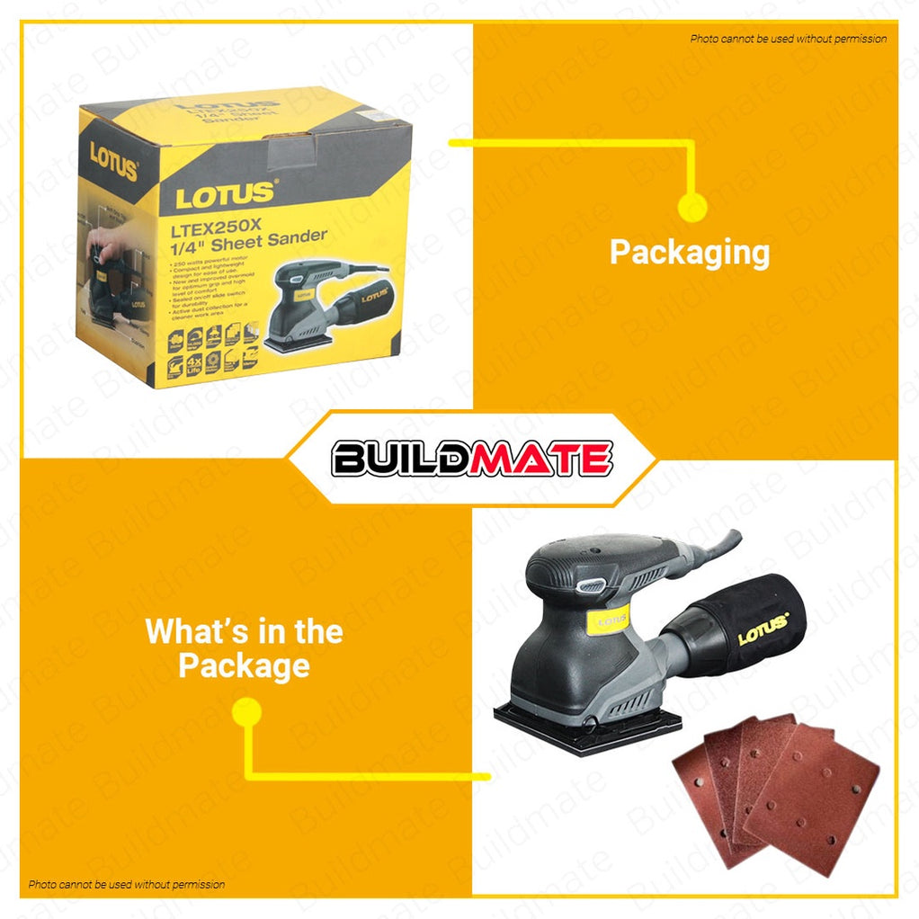 LOTUS 250W Orbital Sheet Sander 14 with Dust Bag with FREE 4x Sanding ...