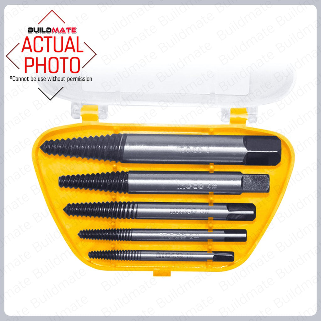 INGCO Screw Extractor Set 5PCS Course Thread 48-52HRC Easy Out Drill S ...