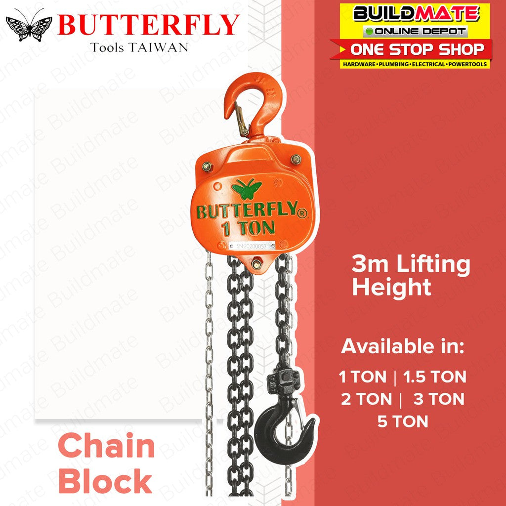 BUTTERFLY Chain Block 3 TONS x 3M #932 •BUILDMATE• — Buildmate