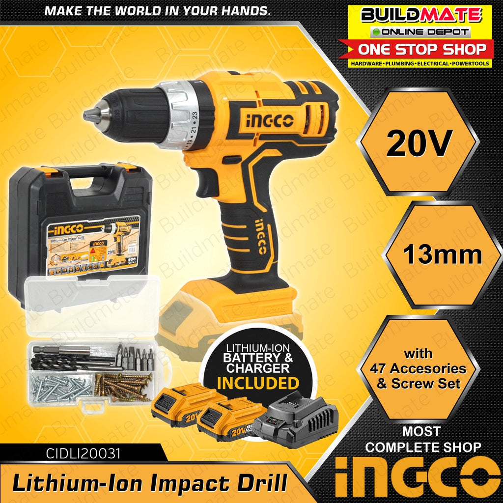 BUILDMATE Ingco Cordless Impact Hammer Drill 20V 13mm CIDLI20031 | 2PC ...