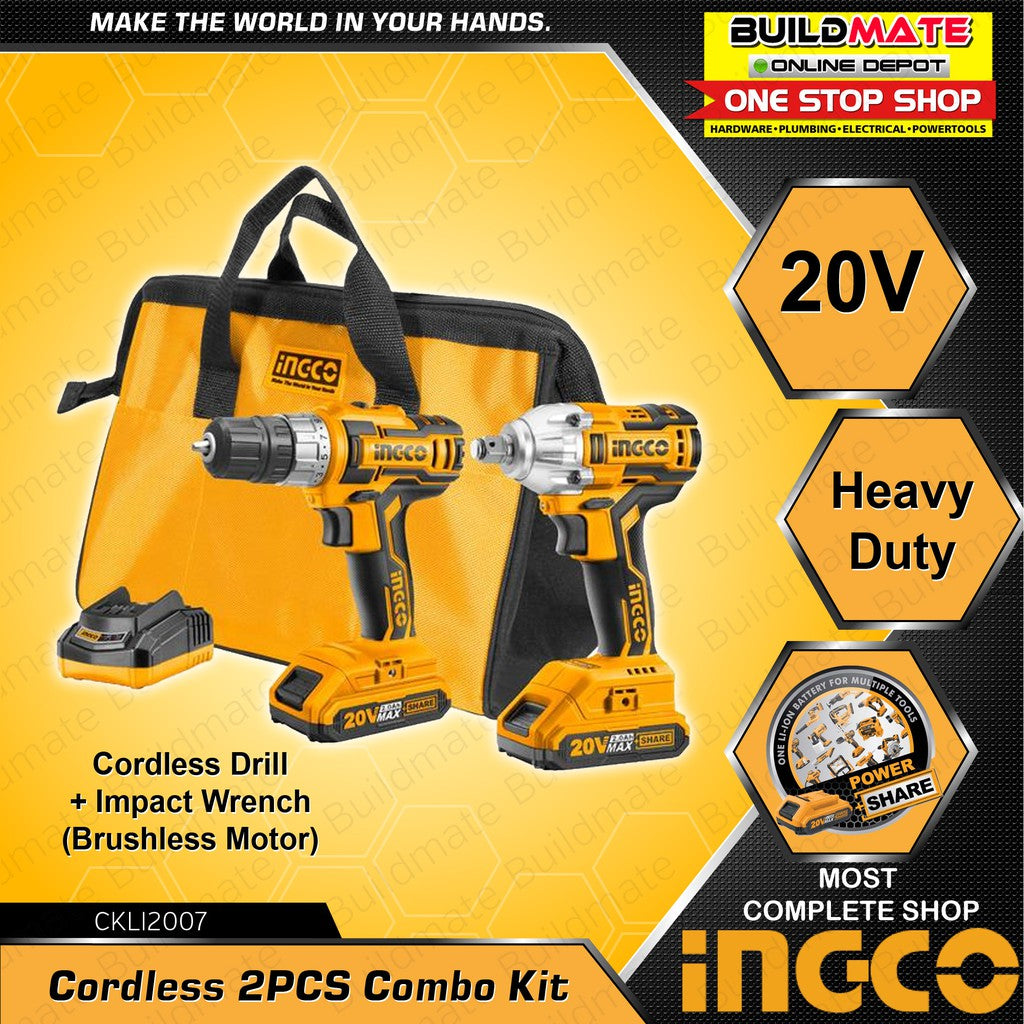 INGCO Cordless 2PCS COMBO KIT Drill + Impact Wrench CKLI2007 + FREE IP ...