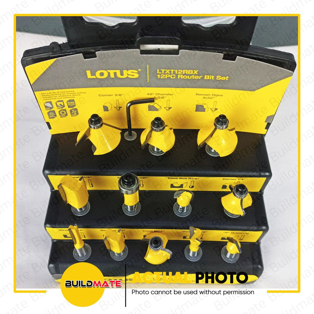 LOTUS 12PCS/SET 1/4" Router Bit Set LTXT12RBX •BUILDMATE• LPA — Buildmate