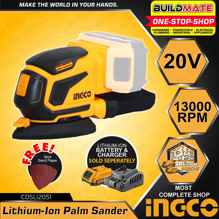 INGCO 20V Lithium Ion Cordless Sheet Wood Sanding Rotary Palm Sander C ...