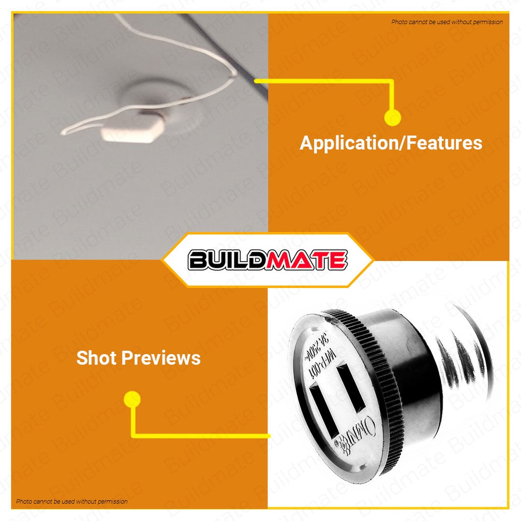 BUILDMATE Omni Female Plug 3A 250V E27 Base to Flat Pin Outlet Power P ...