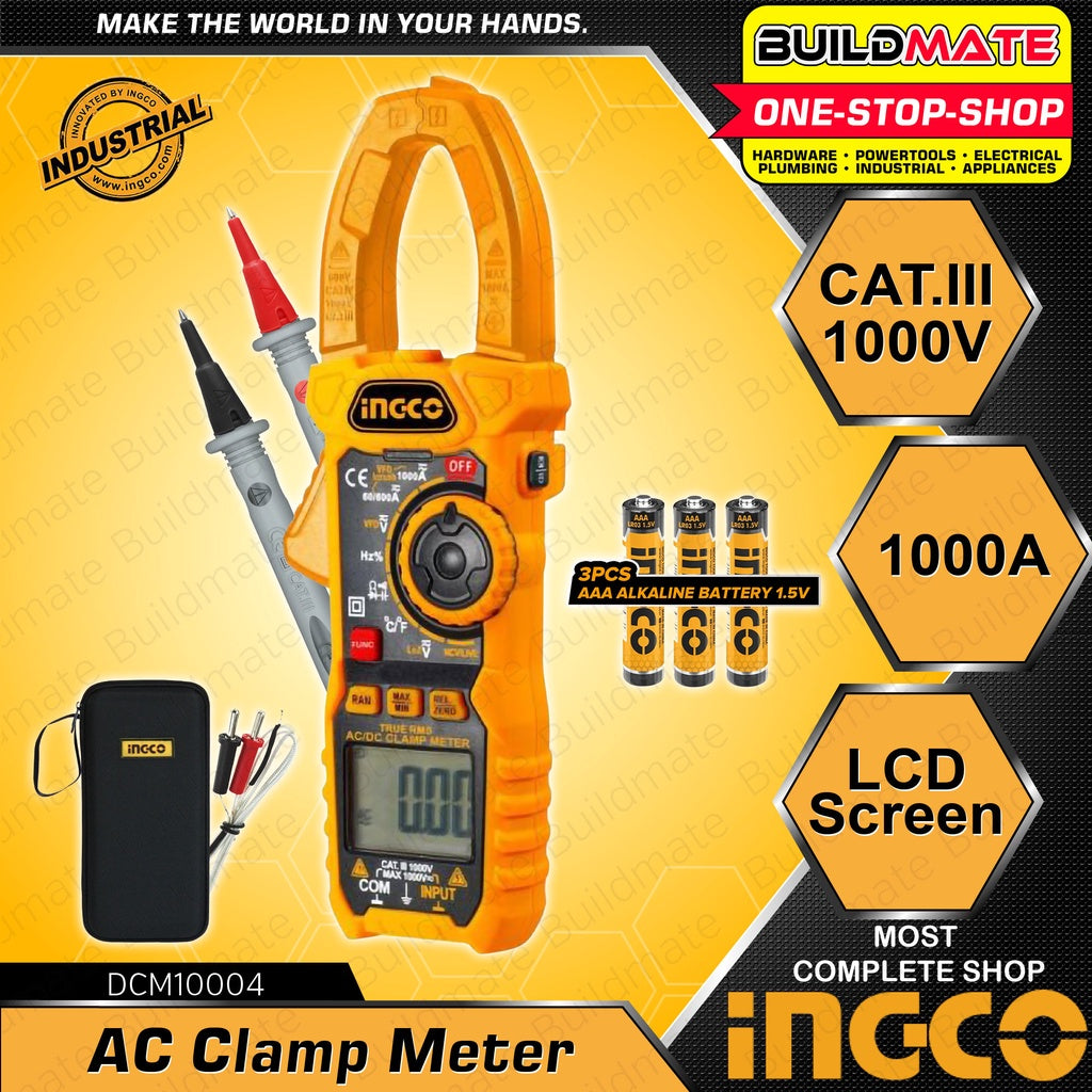 INGCO Digital AC Clamp Meter 1000Amp 6000C AC Current AC/DC Voltage Vo ...